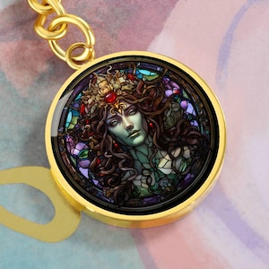 Medusa Faux Stained Glass Personalized Pendant Keychain Gift for Greek ...