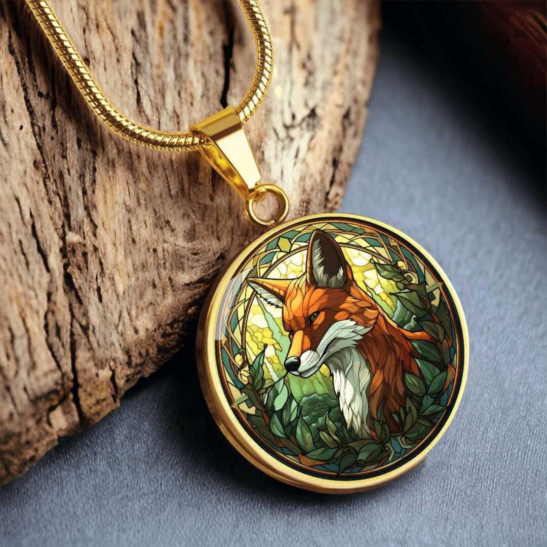 Fox Faux Stained Glass Personalized Pendant Necklace Gift for Animal ...