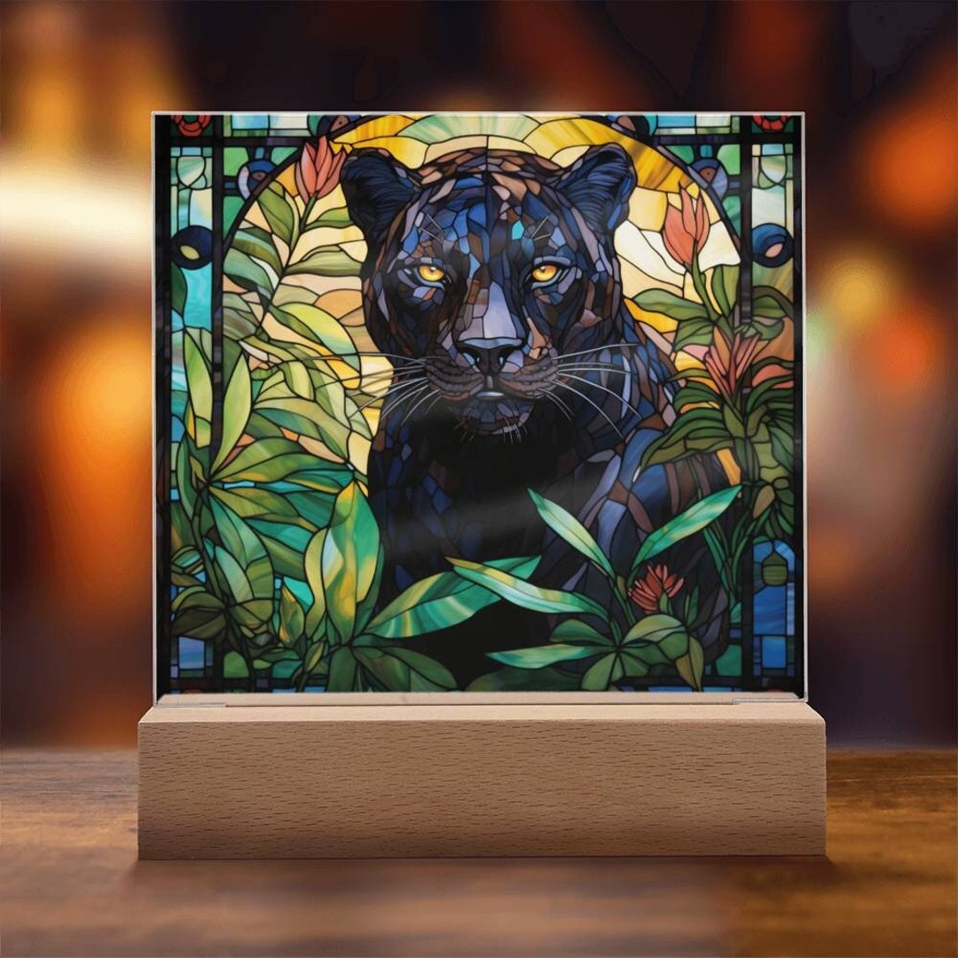 Black Panther Faux Stained Glass Acrylic Plaque Gift for Animal Lover ...