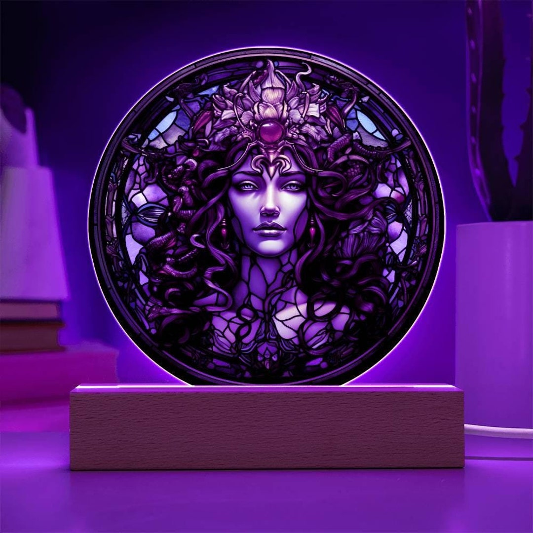 Medusa Faux Stained Glass Acrylic Plaque LED Gorgon Nightlight Gift for ...