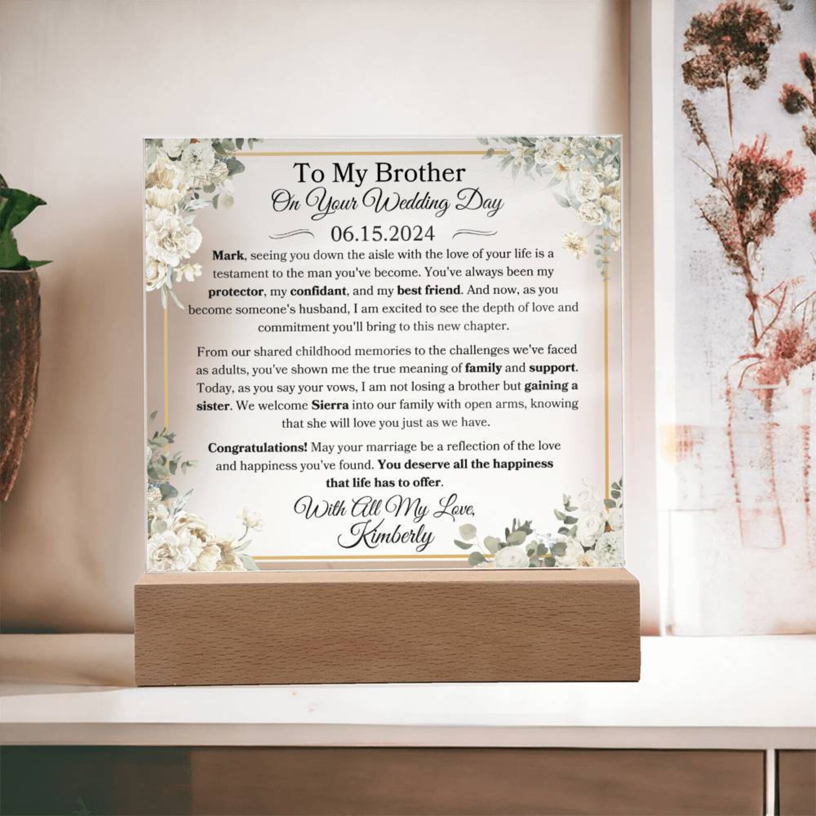 To My Brother on Your Wedding Day Personalized Plaque Gift for Brother ...