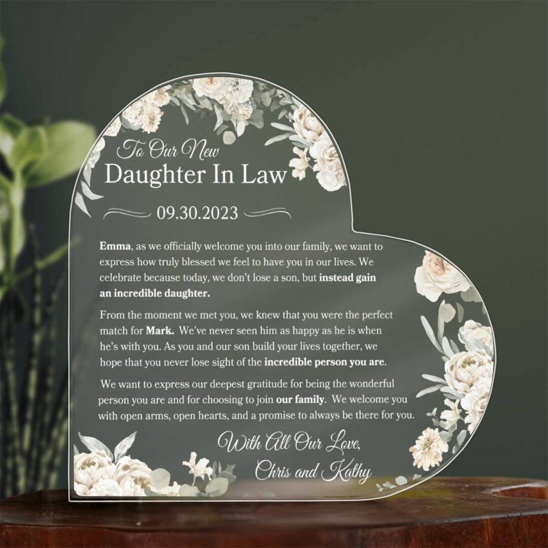 To Our Daughter-in-law Gift on Wedding Day Personalized Heart Plaque ...