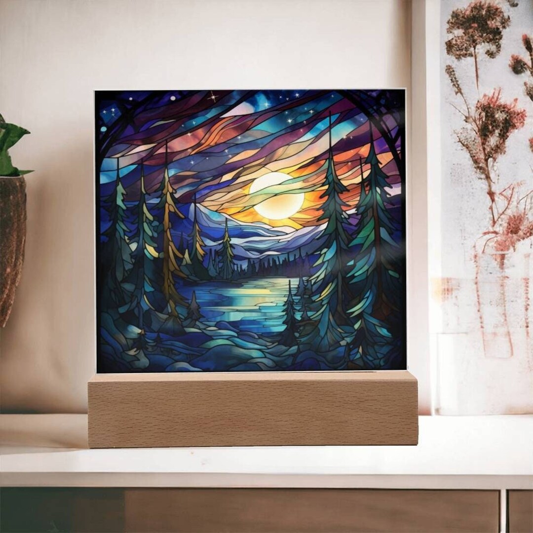 Northern Lights Stained Glass Art Arcylic Plaque Gift for Home Decor ...