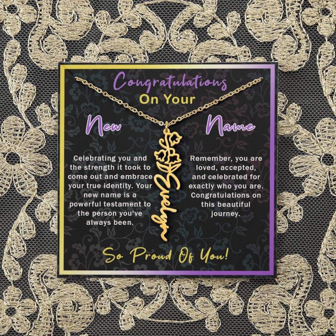 Non Binary Birth Flower Personalized Name Necklace for Name Change Gift ...