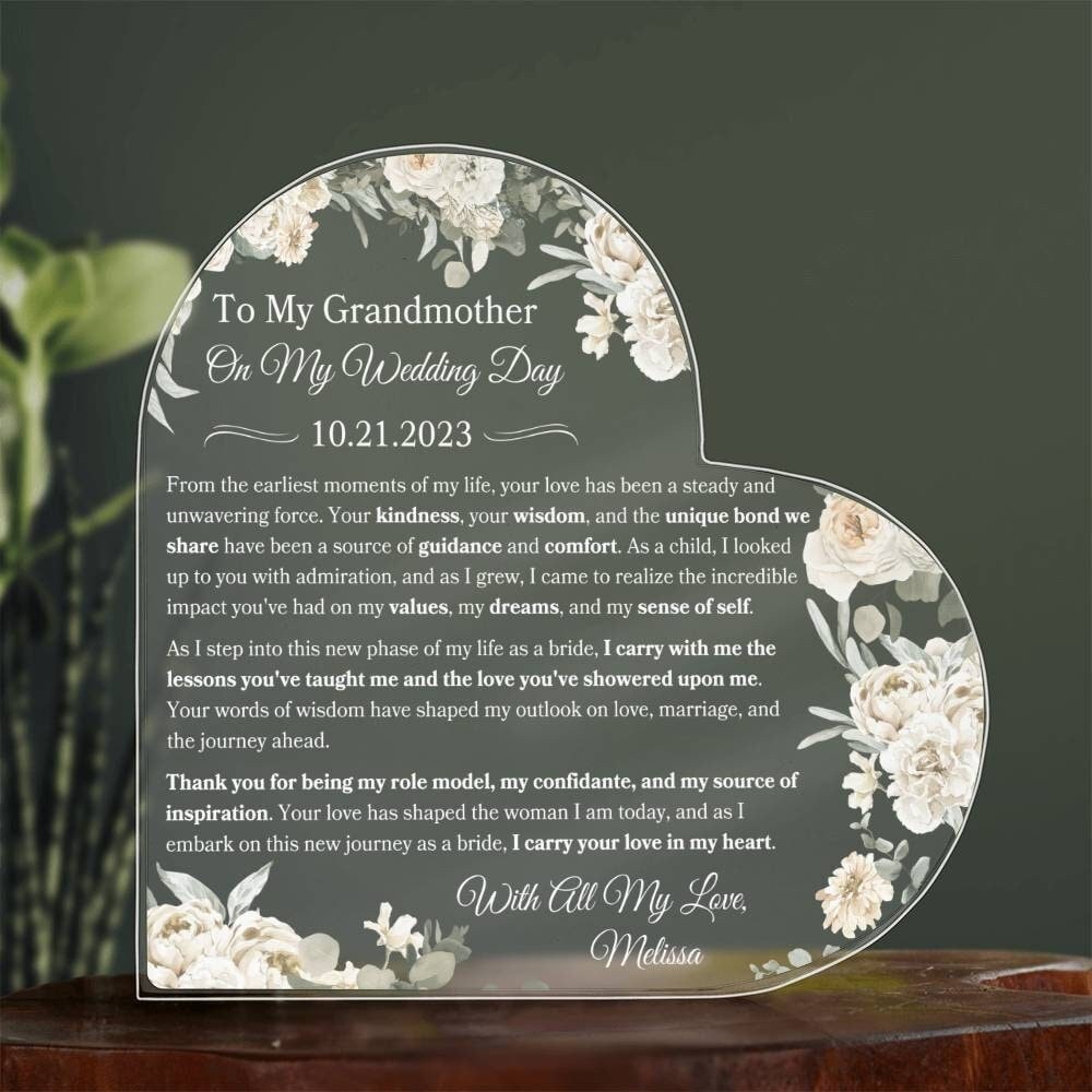 Grandmother of the Bride Personalized Heart Plaque for Grandma Wedding ...