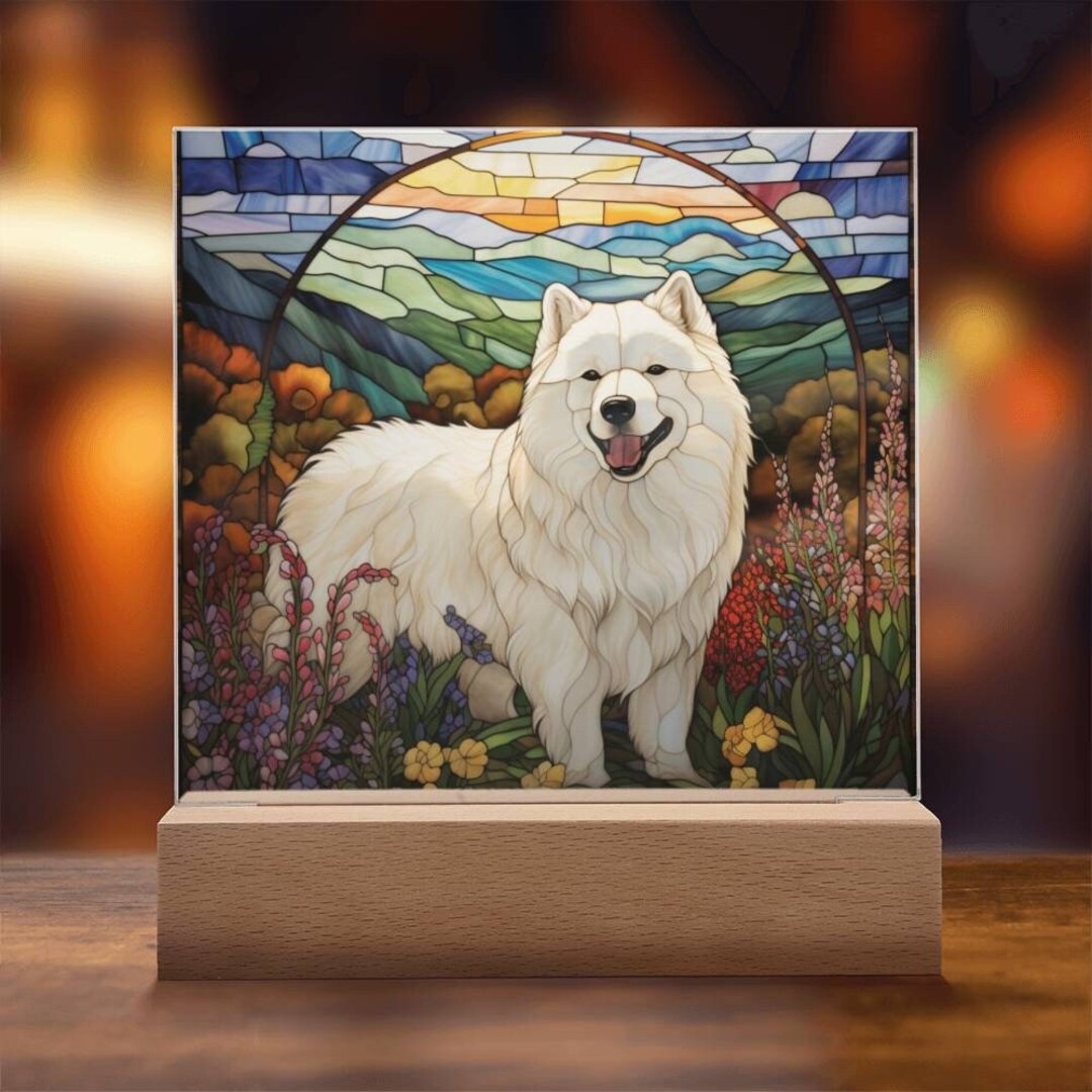 Samoyed Dog Faux Stained Glass Acrylic Plaque Gift for Dog Mom Gift for ...