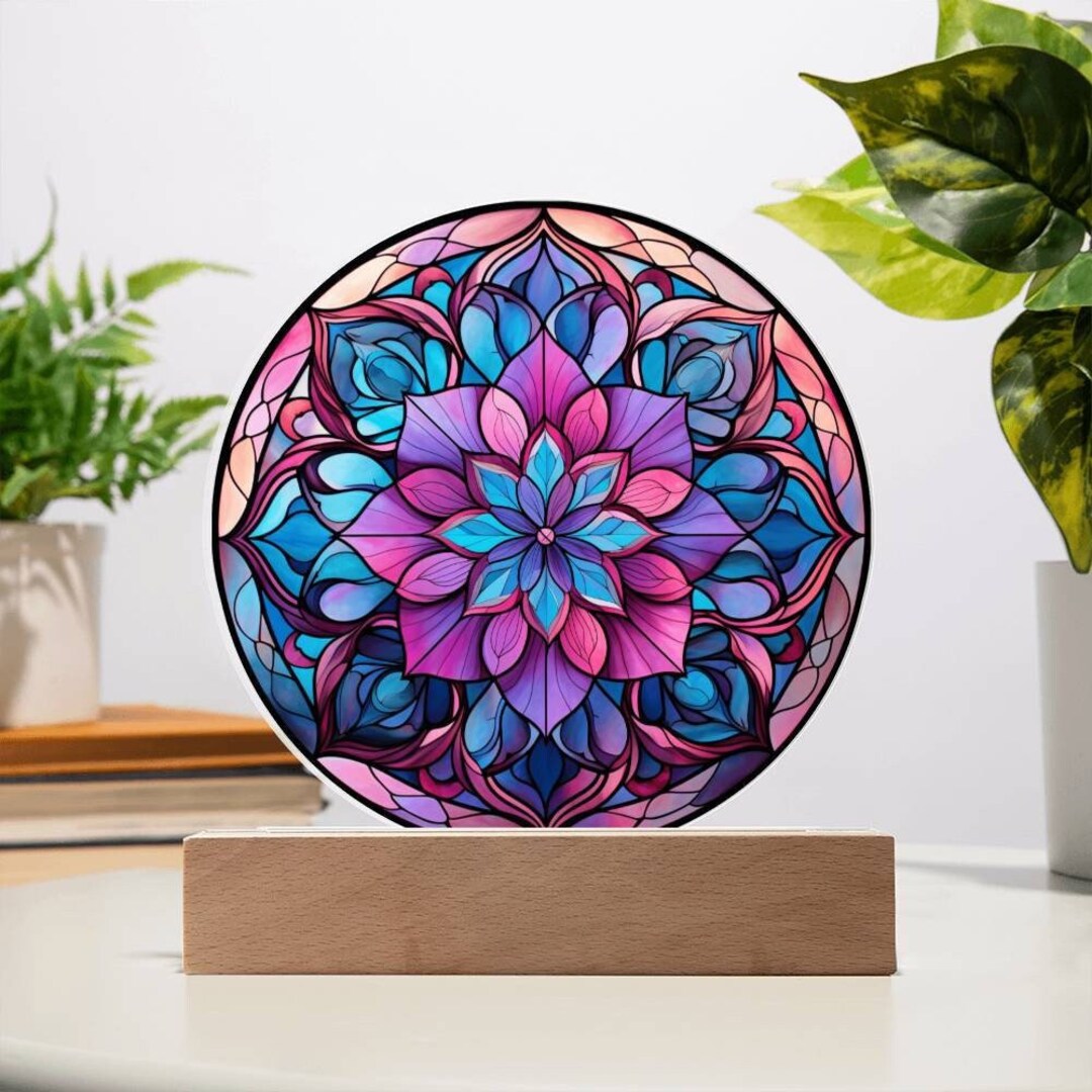 Bisexual Flag Colors Floral Mandala Faux Stained Glass Acrylic Plaque ...