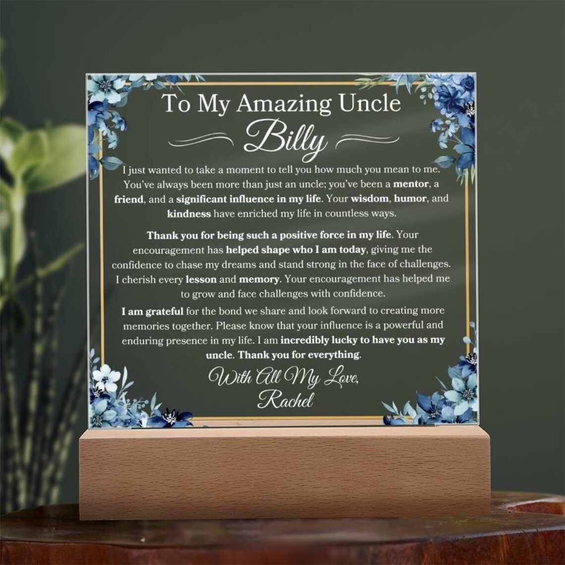 To My Uncle Personalized Plaque Gift for Uncle Birthday Gift for Father ...
