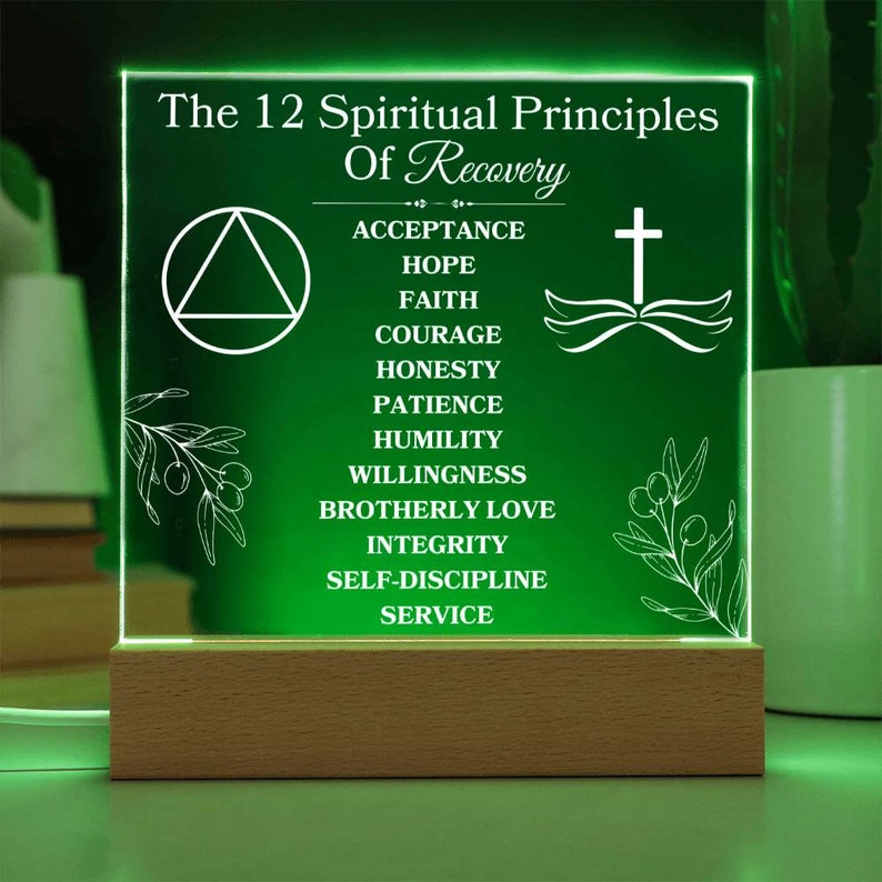 The 12 Spiritual Principles of Recovery Plaque Gift for Alcoholics ...