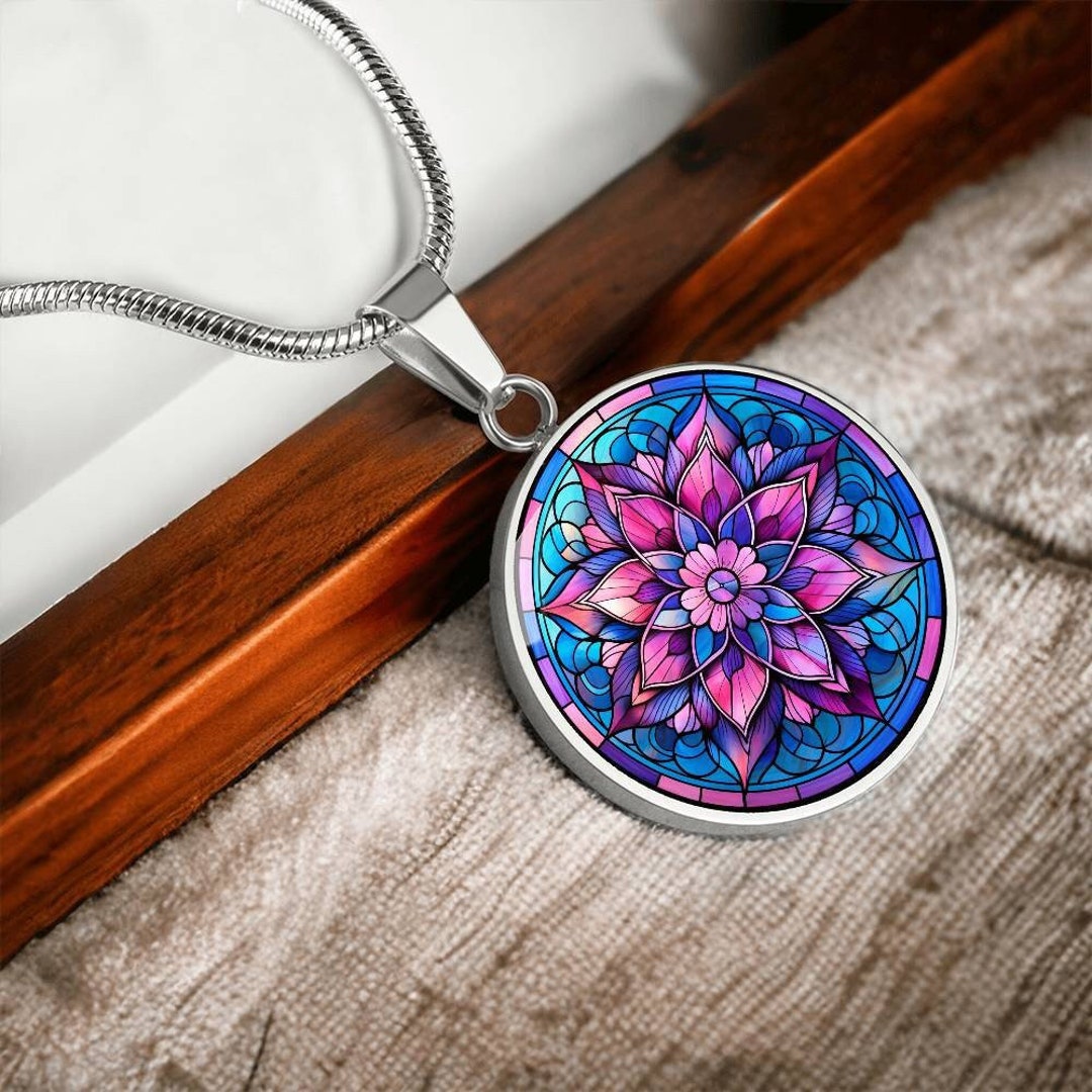 Bisexual Flag Colors Inspired Floral Mandala Faux Stained Glass ...