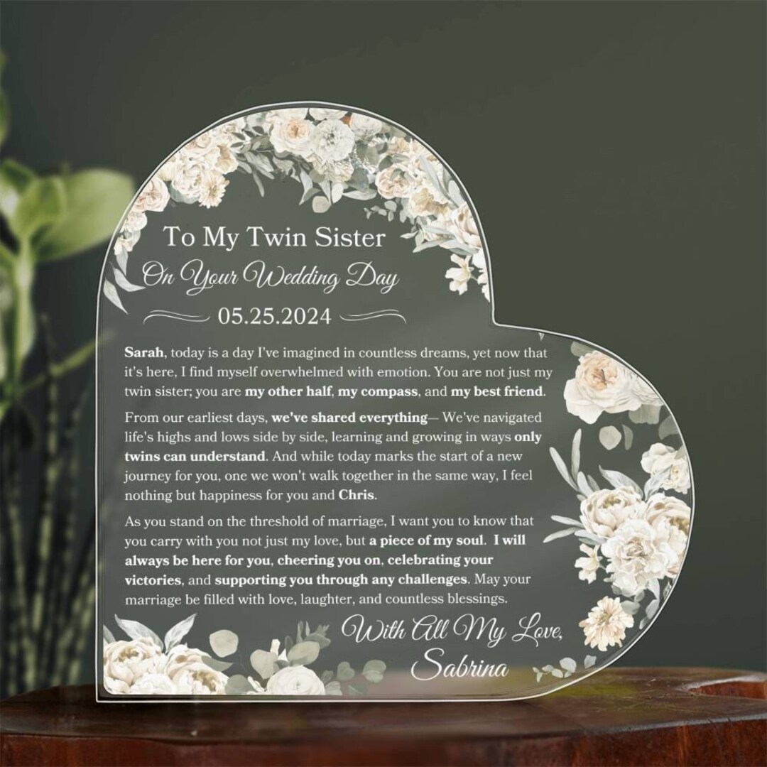Twin Sister on Your Wedding Personalized Plaque for Twin Sister Wedding ...