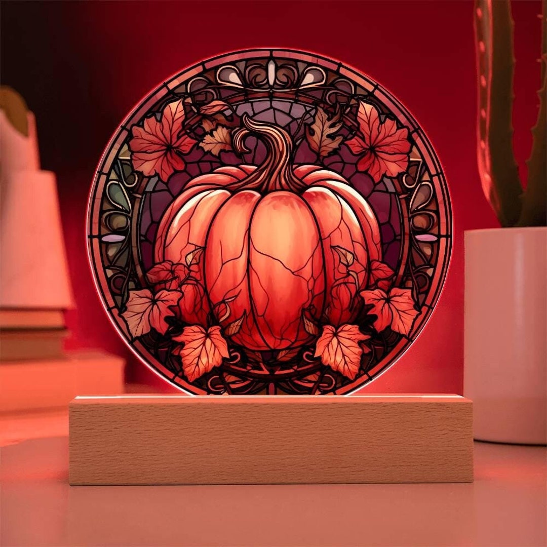 Pumpkin Lamp for Autumn Decoration Faux Stained Glass Pumpkin Emblem ...
