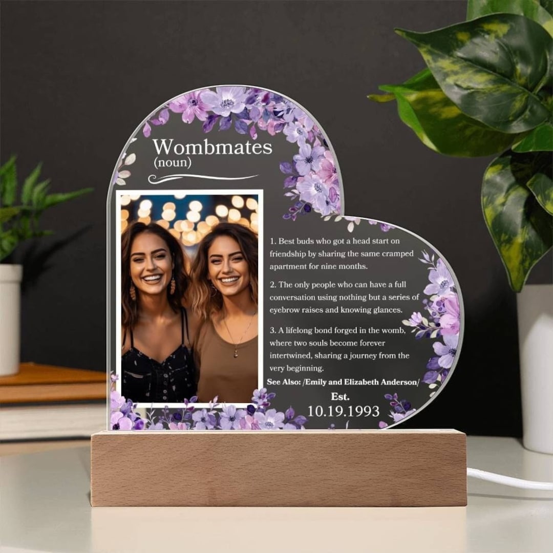 Twin Plaque Gift for Twin Sisters Personalized LED Heart Plaque Gift ...