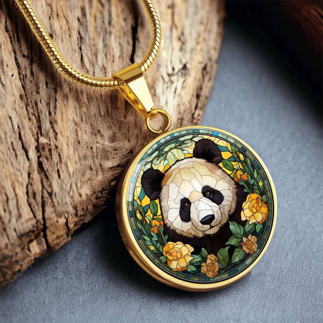 Panda Stained Glass Pendant Necklace for Panda Lover Gift Personalized ...