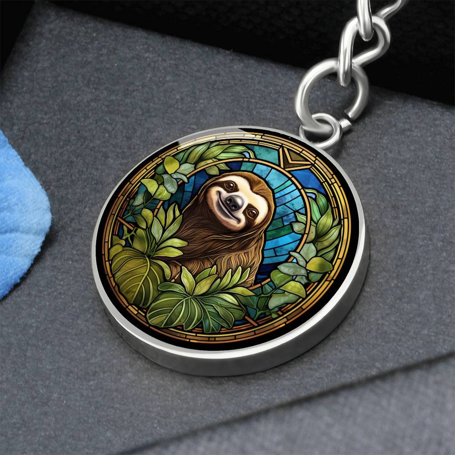 Sloth Faux Stained Glass Personalized Pendant Keychain Gift for Animal ...