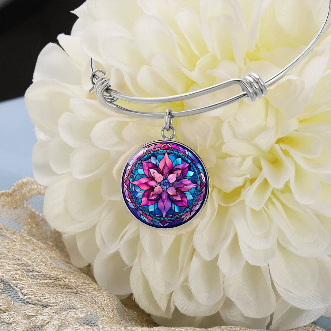 Bisexual Flag Colors Faux Stained Glass Personalized Pendant Bracelet ...