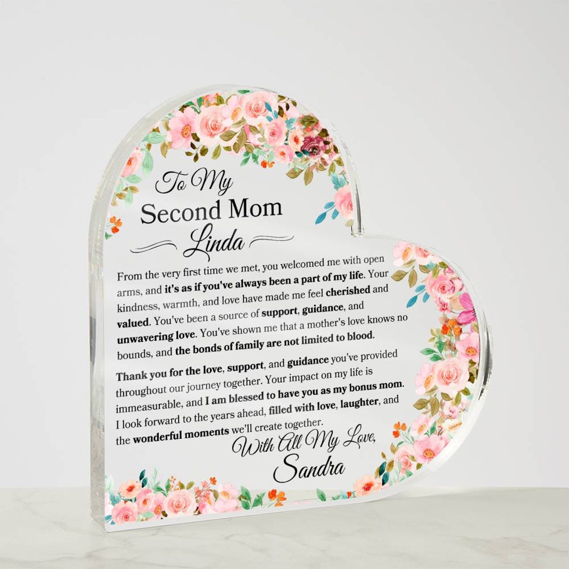 To My Second Mom Personalized Plaque Gift for Bonus Mom Gift for Mother ...