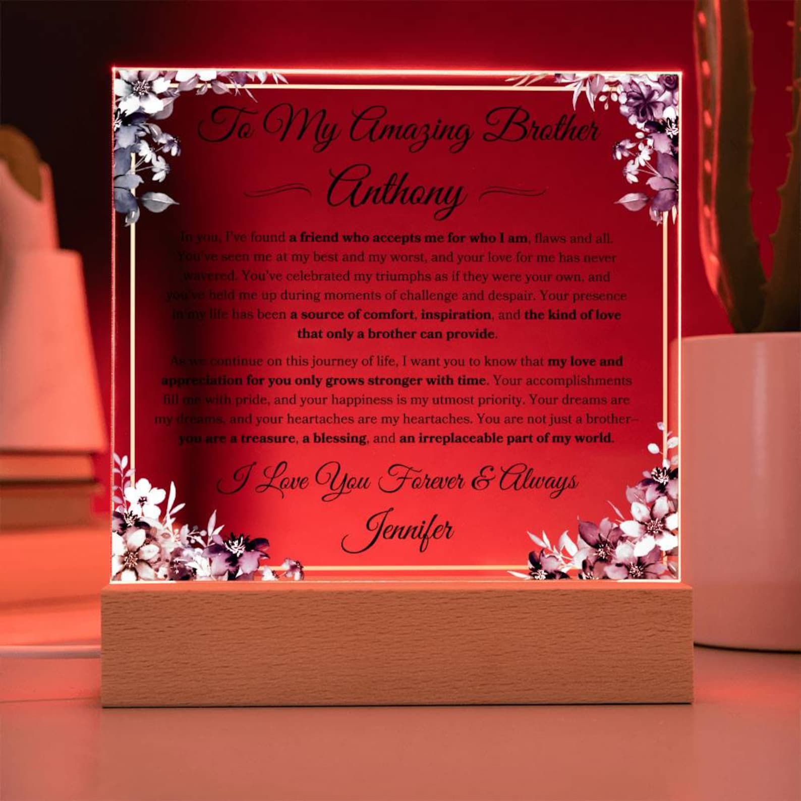 To My Brother Personalized Plaque From Sister to Brother Gift for ...