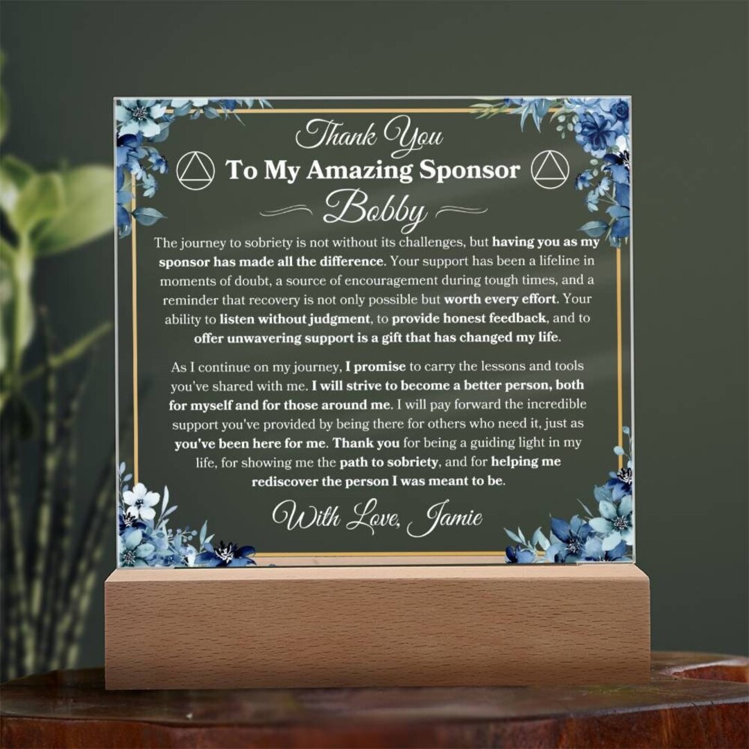 Alcoholics Anonymous Sponsor Personalized Plaque Gift for AA Sponsor ...