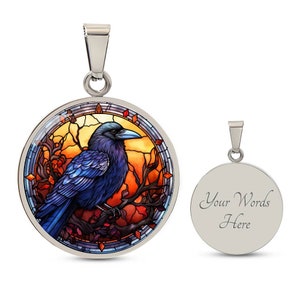 Raven Bird Faux Stained Glass Personalized Pendant Necklace Gift for ...