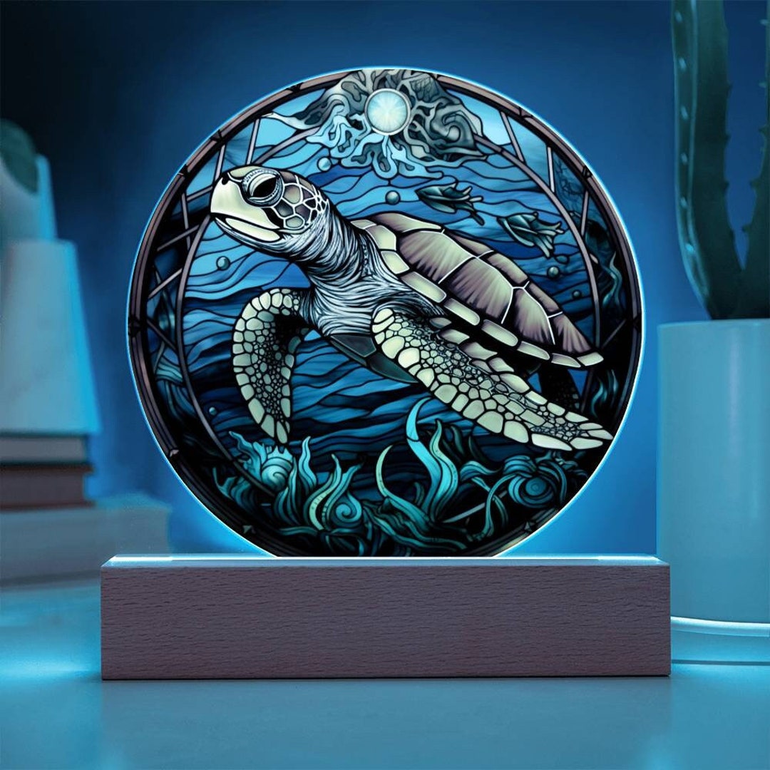 Sea Turtle Faux Stained Glass Circle Acrylic Plaque Gift for Animal ...