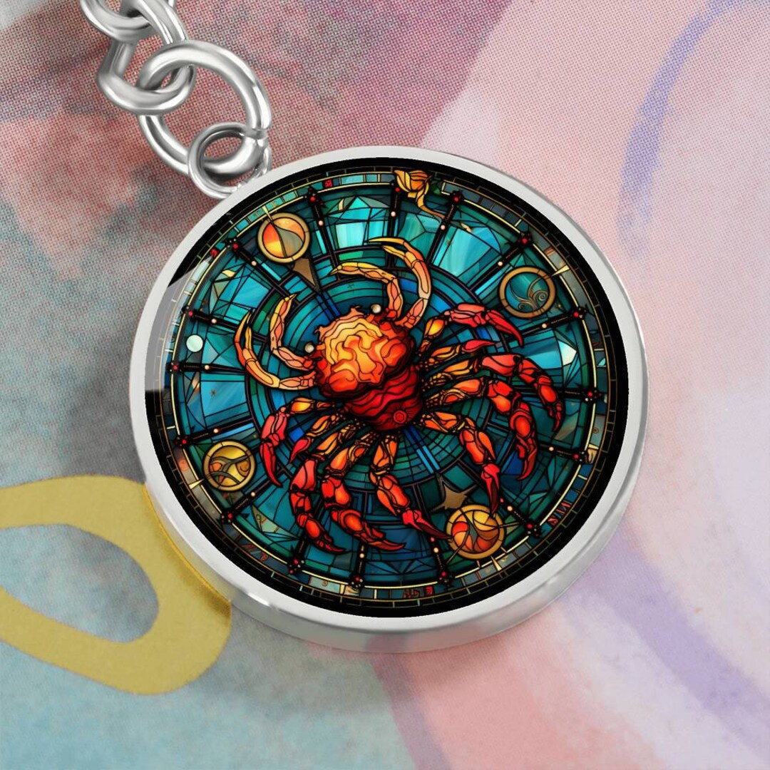 Zodiac Cancer Sign Faux Stained Glass Personalized Keychain Gift for ...