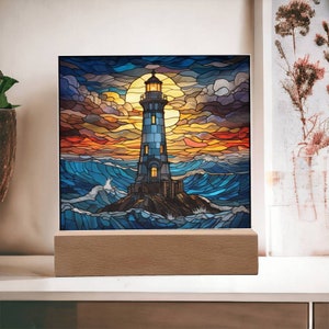 Lighthouse in the Ocean Faux Stained Glass Acrylic Plaque for ...