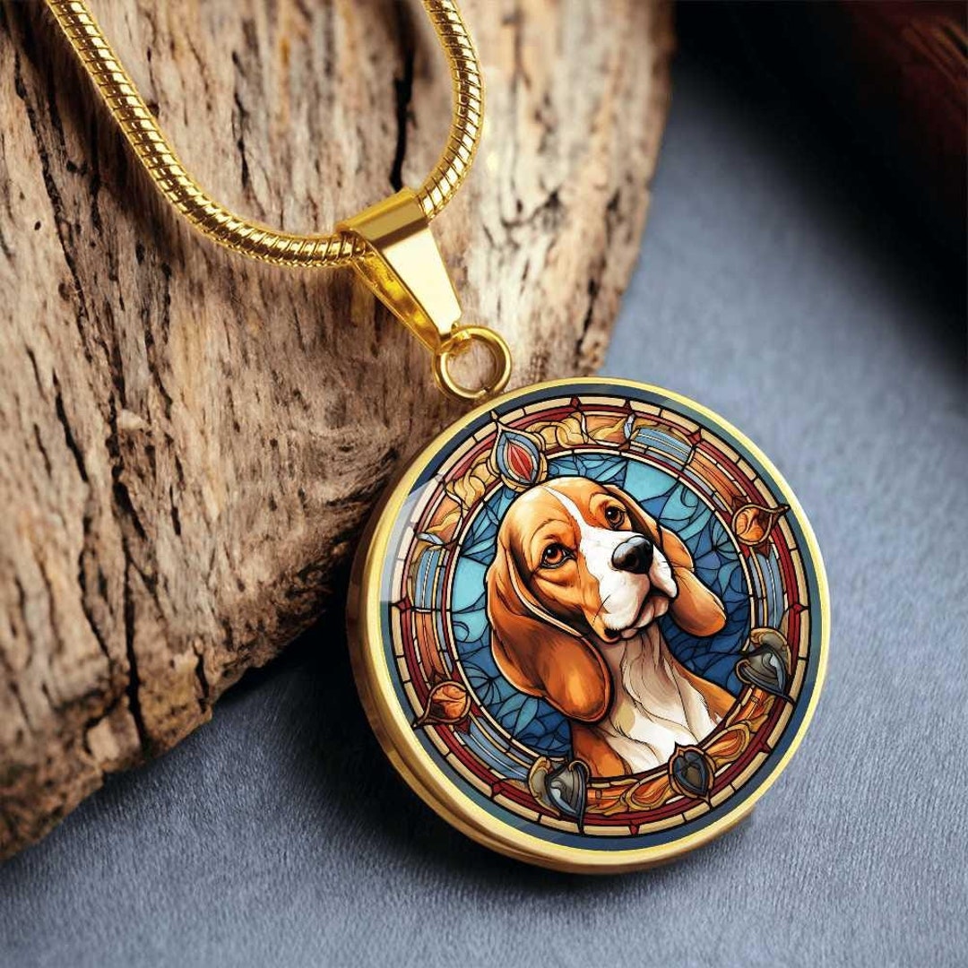 Beagle Faux Stained Glass Personalized Pendant Necklace Gift for Dog ...