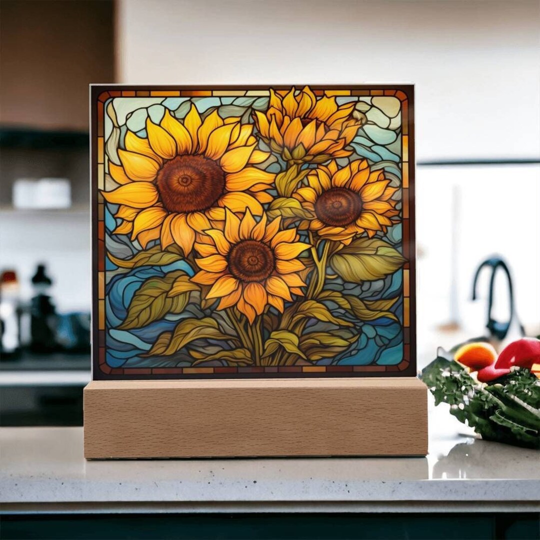 Sunflower Stained Glass Acrylic Plaque for Fall Decor Gift for ...