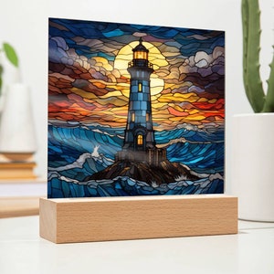 Lighthouse in the Ocean Faux Stained Glass Acrylic Plaque for ...