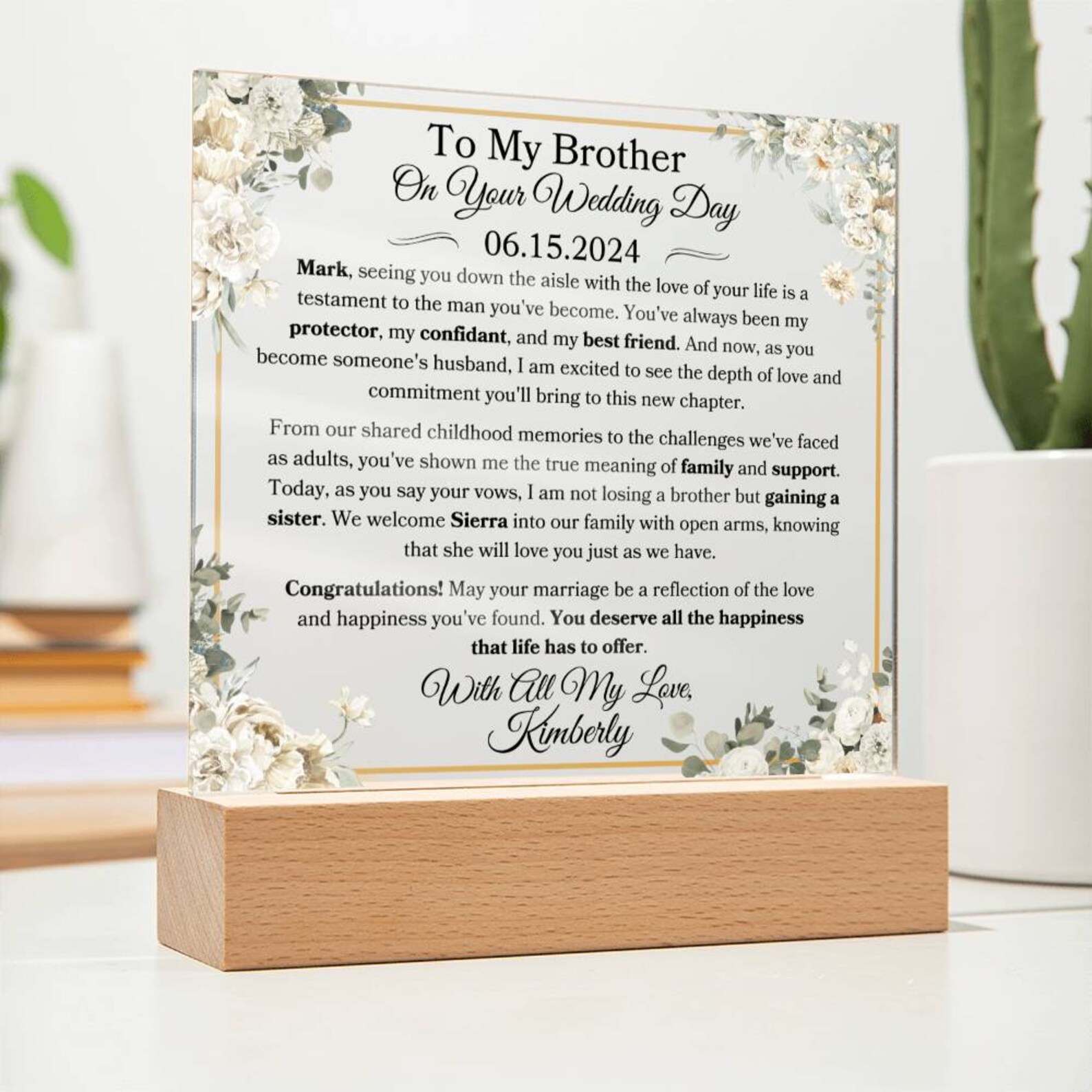 To My Brother on Your Wedding Day Personalized Plaque Gift for Brother ...