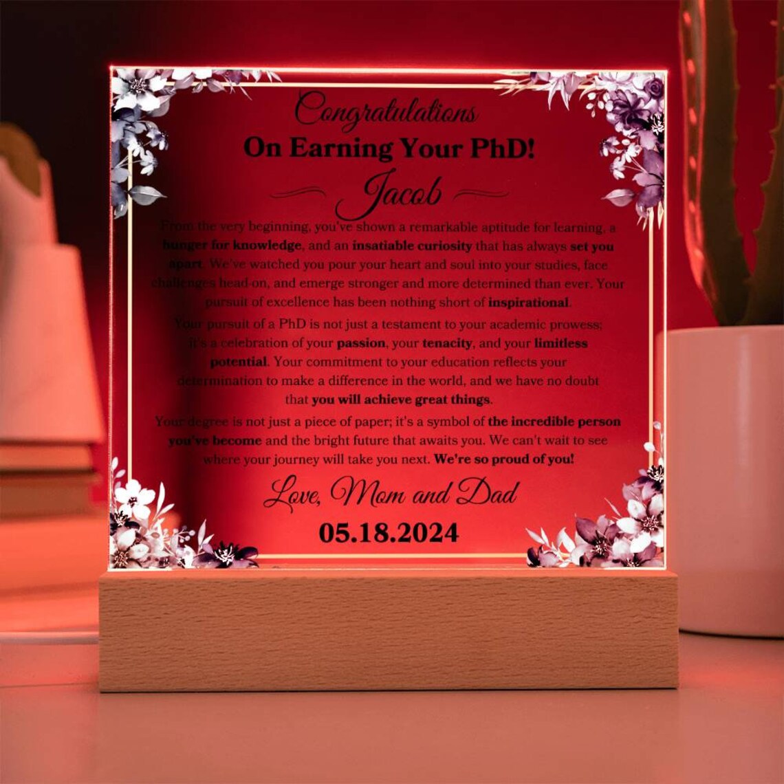 Phd Graduation Personalized Plaque for Phd Graduate Gift for Son ...