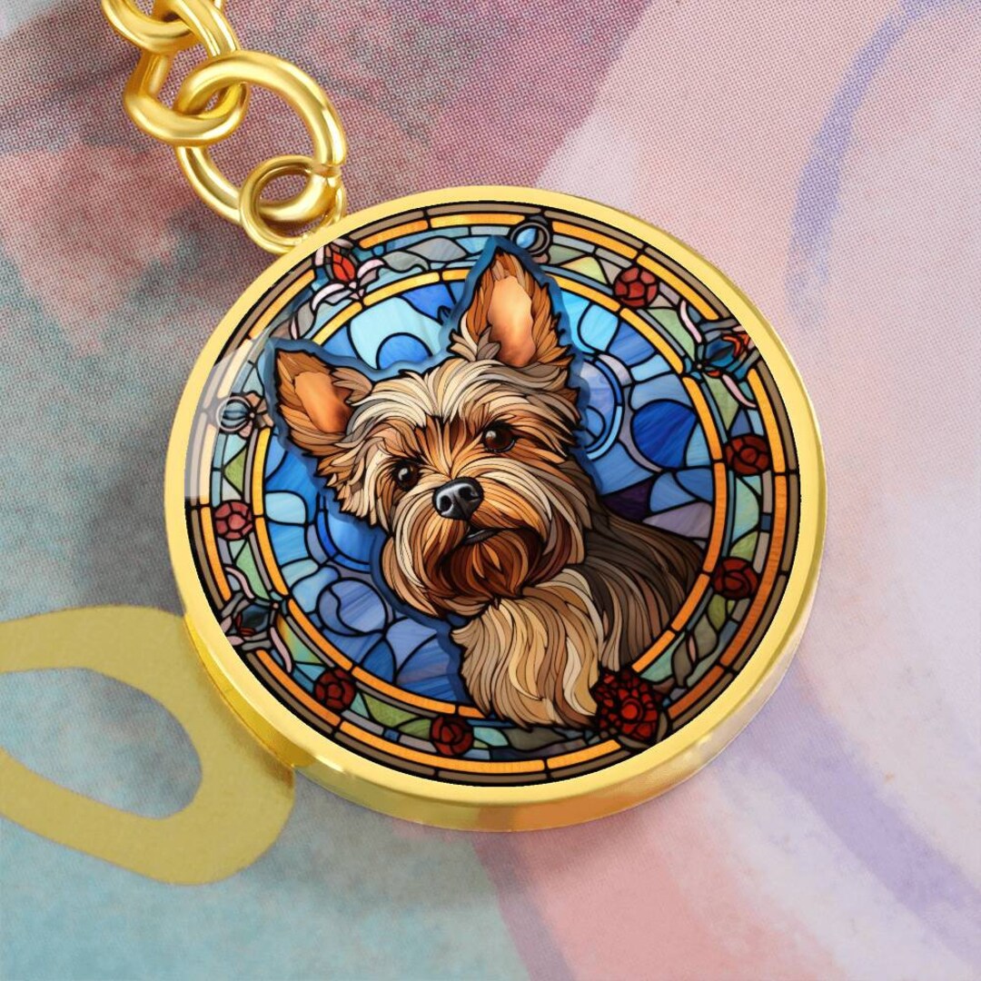 Yorkshire Terrier Faux Stained Glass Personalized Keychain Gift for ...