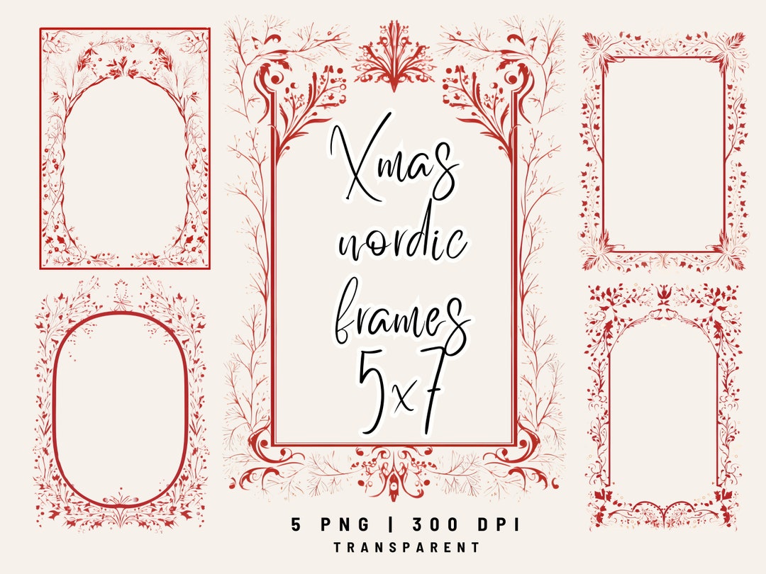 5 PNG Minimalistic Nordic Christmas Frame Clipart, Watercolor Nordic ...