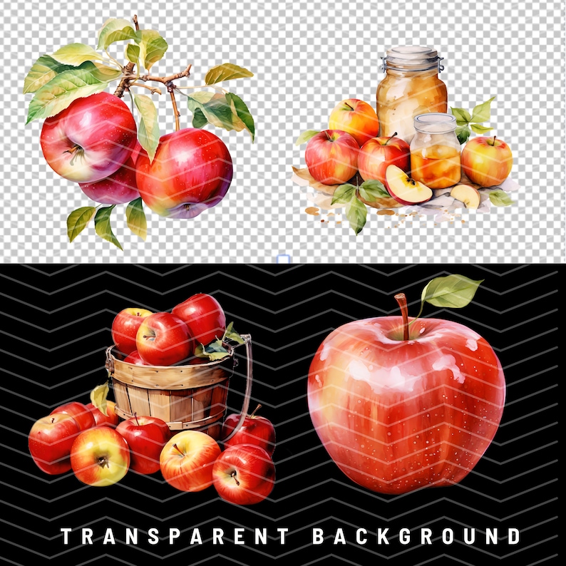 12 Apple Clipart, Apples Watercolour Clipart, Summer Fruits Clipart ...
