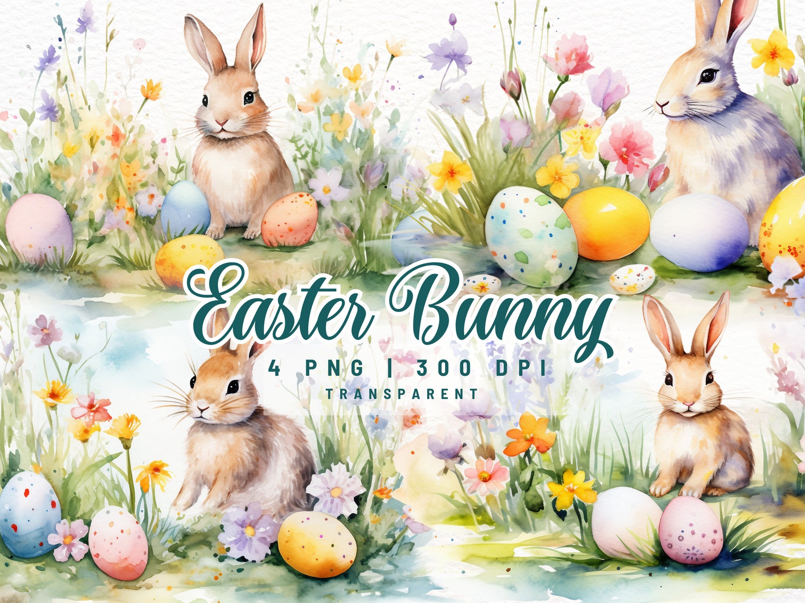4 PNG Watercolor Easter Bunny Clipart Easter Rabbit PNG Bunny Clipart ...