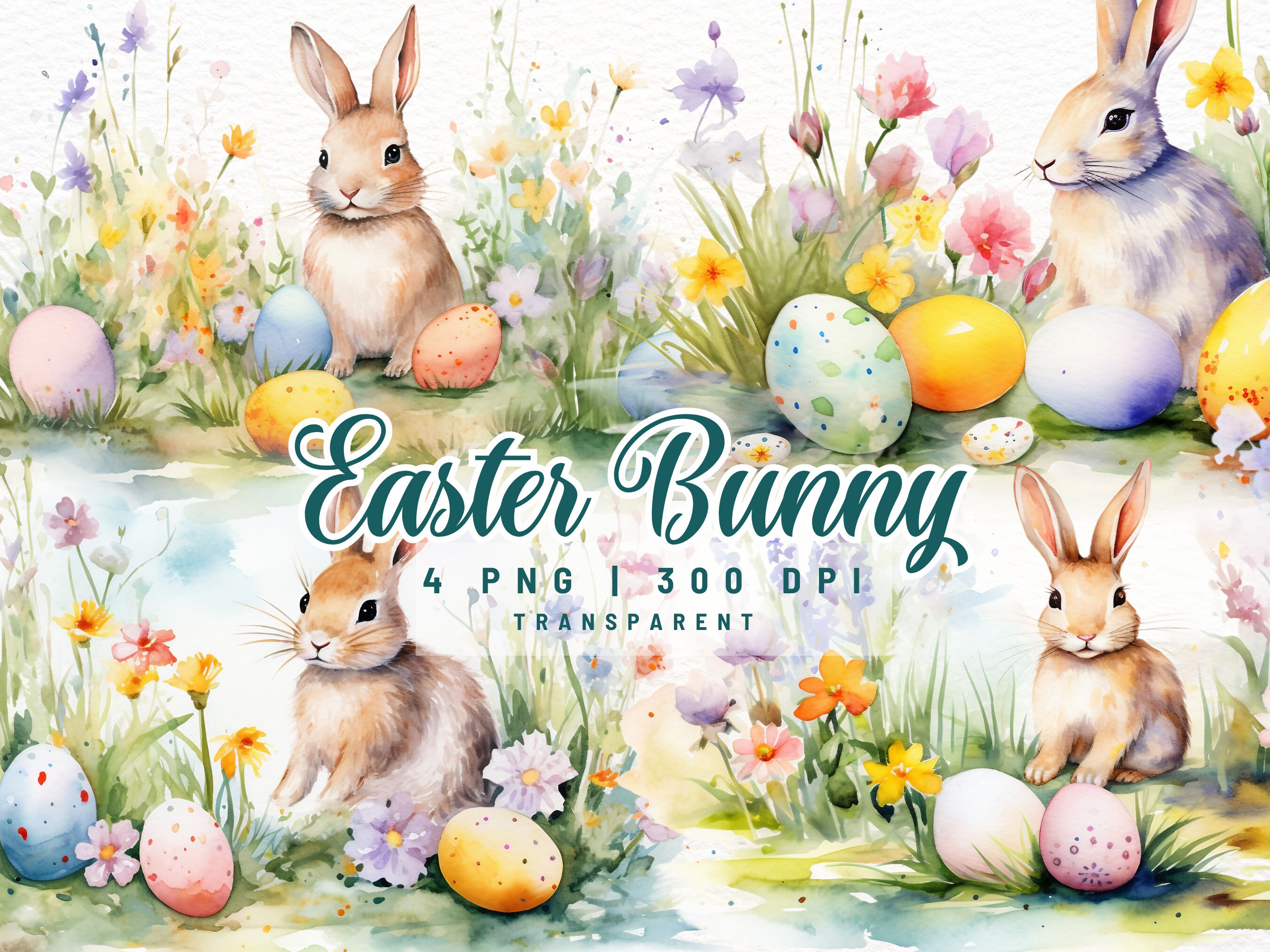 4 PNG Watercolor Easter Bunny Clipart Easter Rabbit PNG Bunny Clipart ...