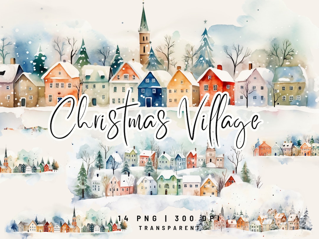 14 PNG Winter Watercolor Scene Clipart, Winter Village Clipart ...