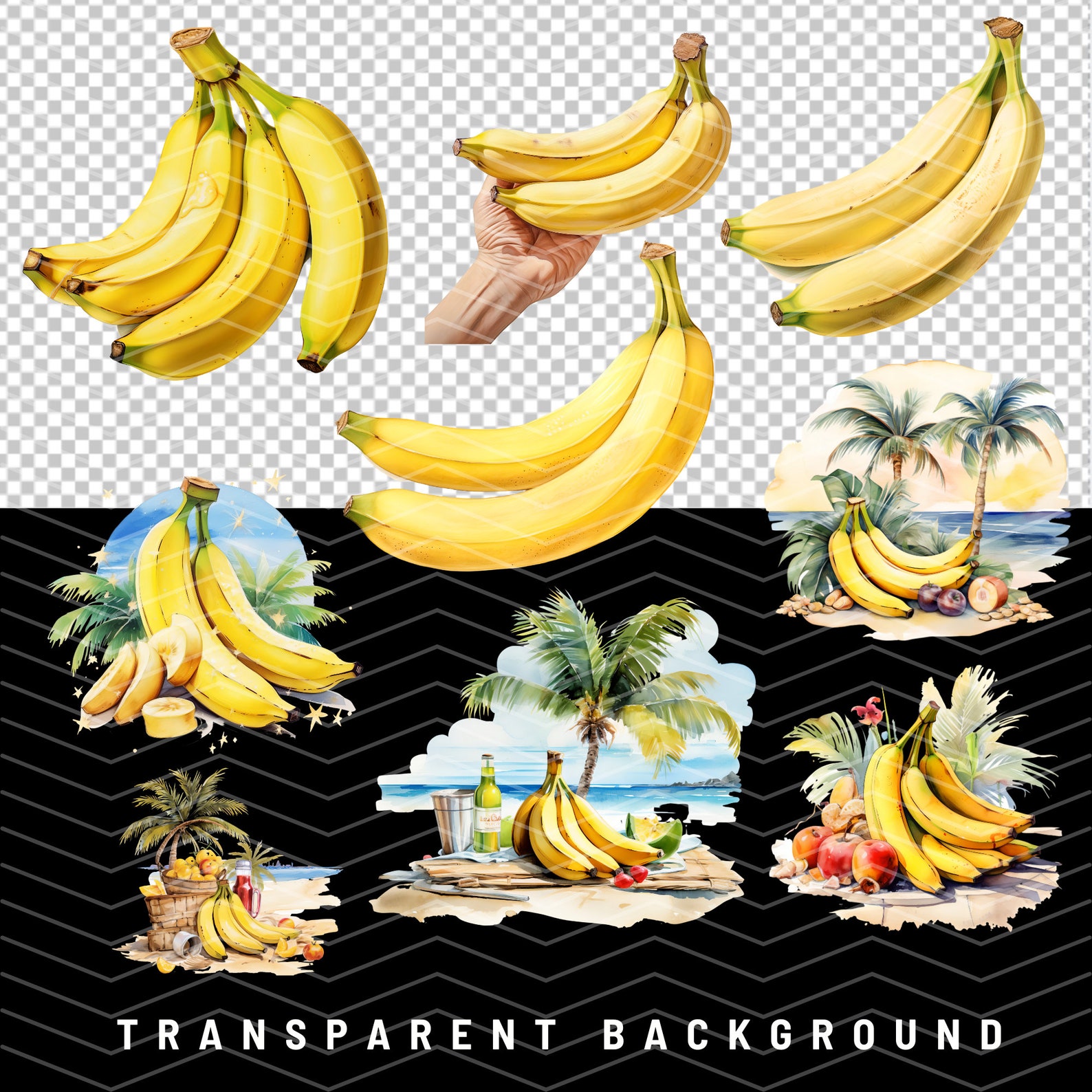 Banana Clipart, Watercolor Banana Clipart, Banana PNG, Banana Clipart ...
