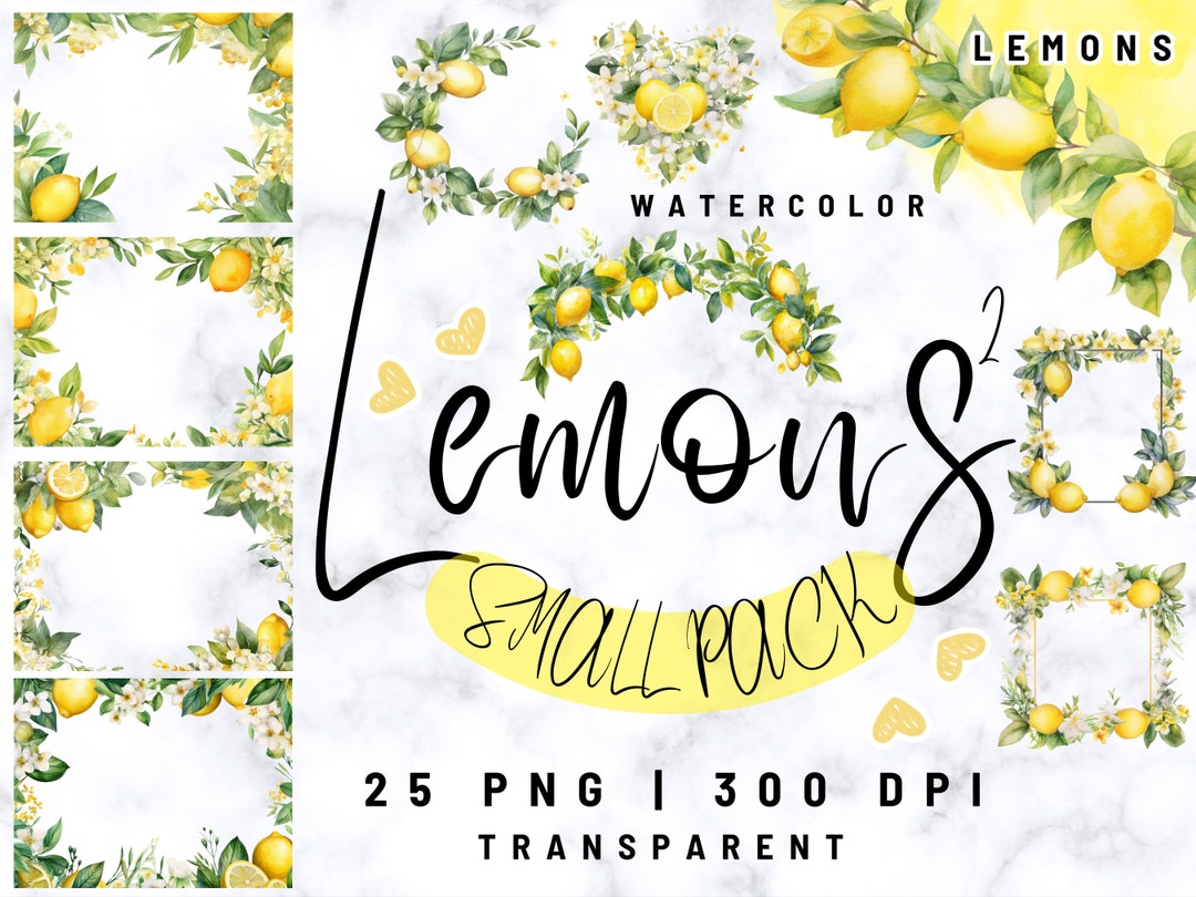 Watercolor Lemon Frames Png | Lemon Clipart Bundle | Watercolor Lemons ...