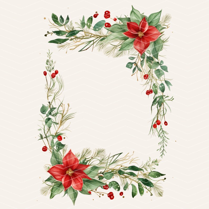 12 PNG Winter Floral Frame Clipart, Watercolor Christmas Frame Clipart ...