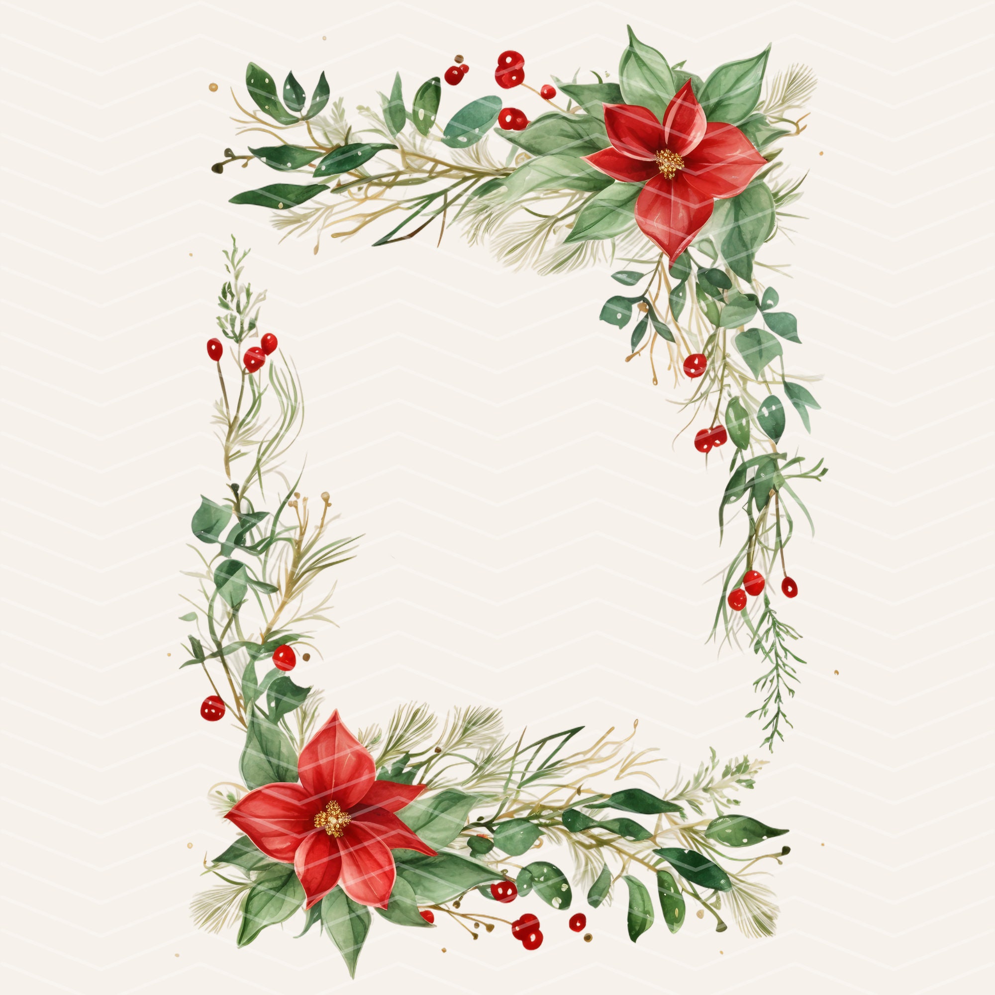 12 PNG Winter Floral Frame Clipart, Watercolor Christmas Frame Clipart ...
