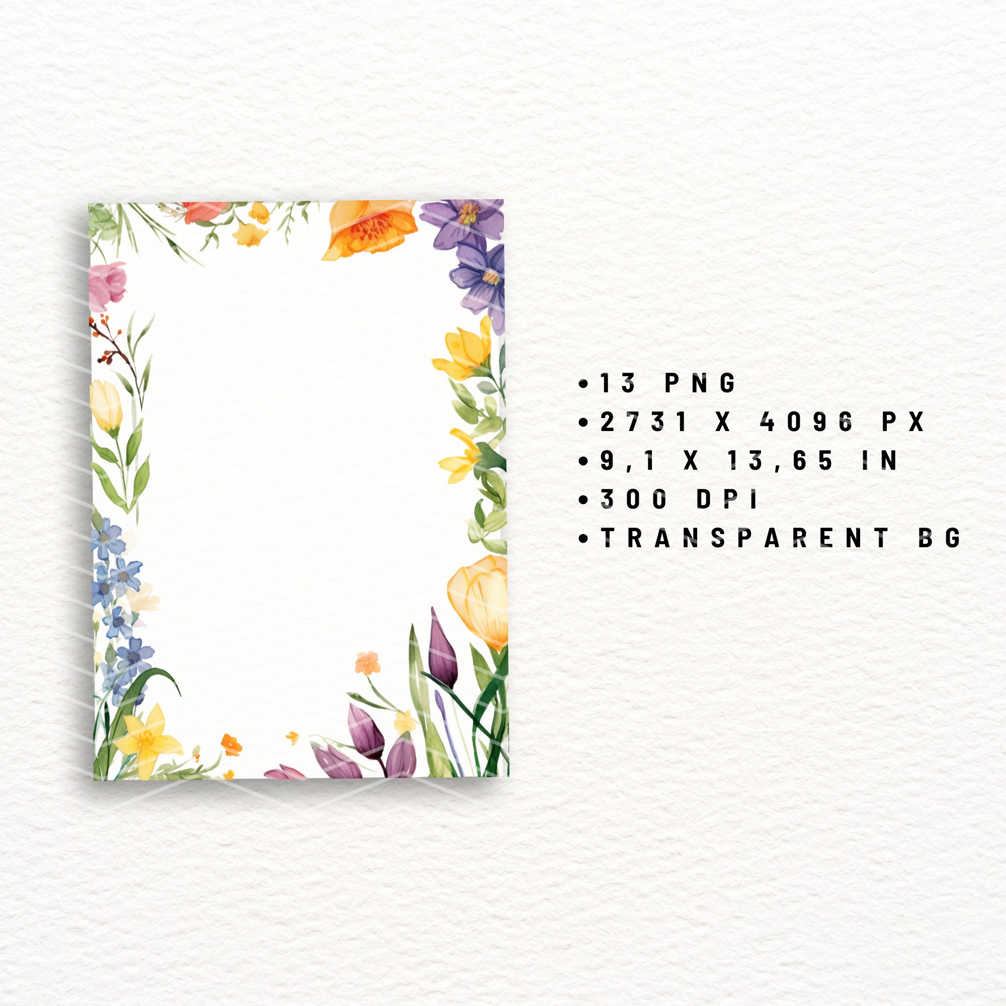 13 PNG Watercolor Spring Flowers Frame Clipart Easter Day Invitation ...