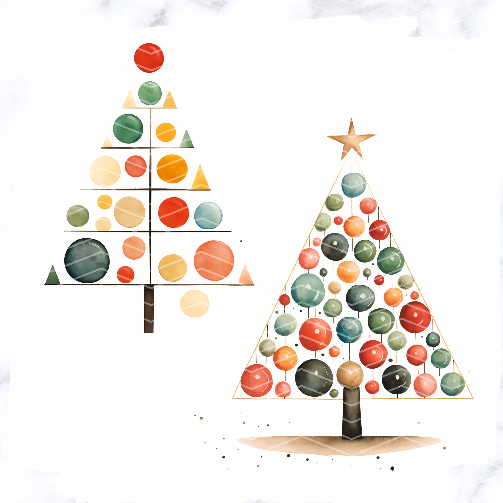 7 PNG Geometric Christmas Tree Clipart, Vintage Christmas Tree ...