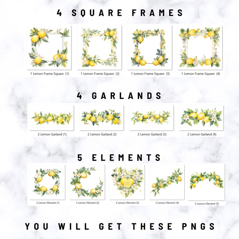 Watercolor Lemon Frames Png Lemon Clipart Bundle Watercolor Lemons ...