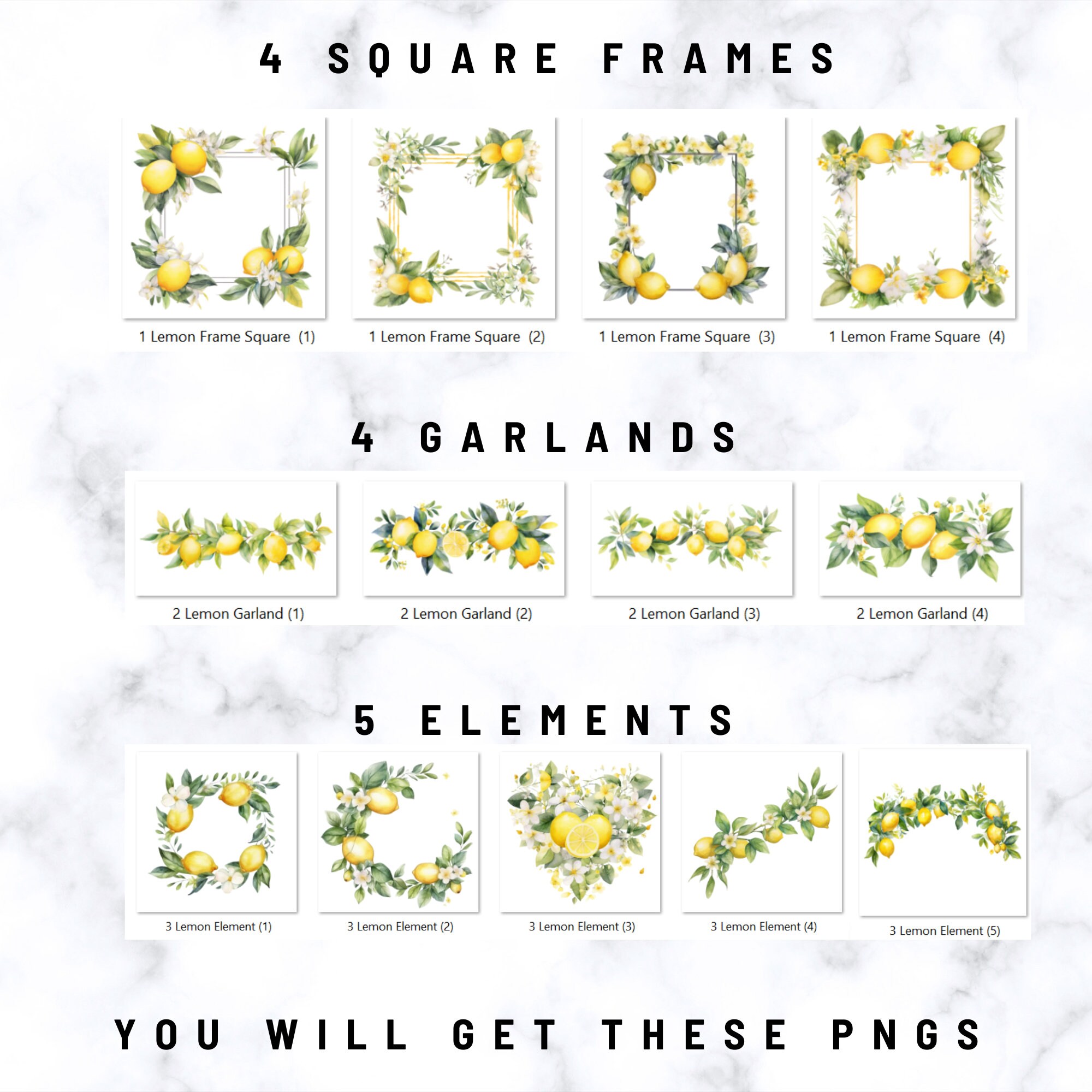 Watercolor Lemon Frames Png | Lemon Clipart Bundle | Watercolor Lemons ...