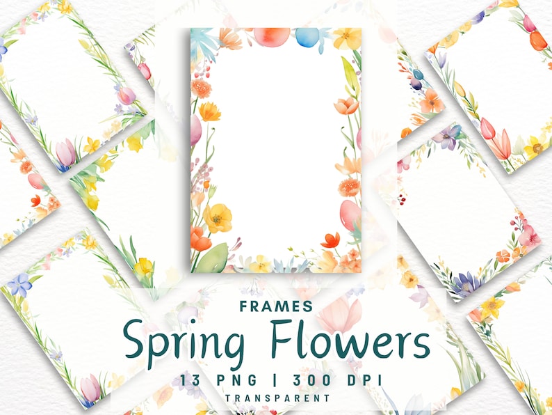 13 PNG Watercolor Spring Flowers Frame Clipart Easter Day Invitation ...