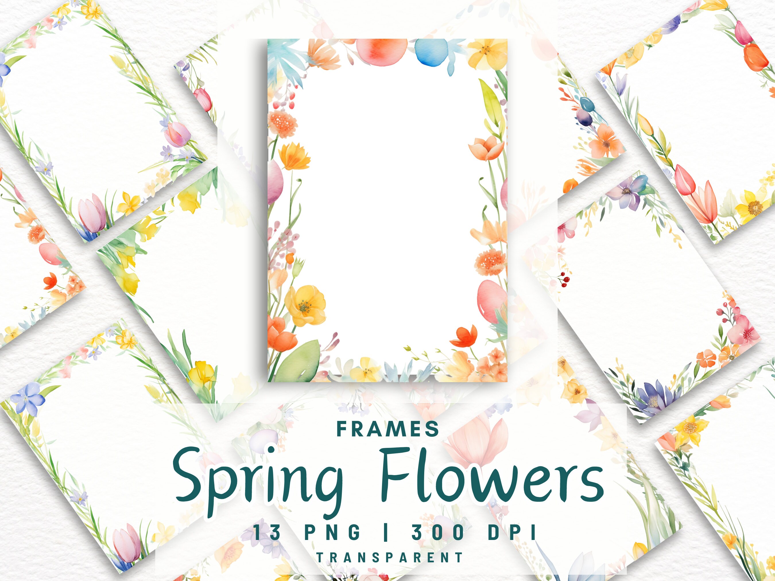 13 PNG Watercolor Spring Flowers Frame Clipart Easter Day Invitation ...