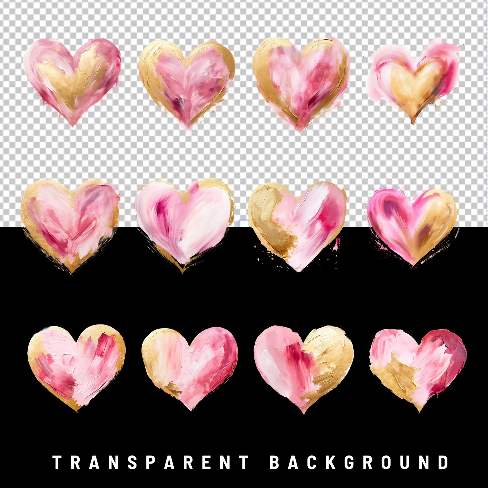 Pink Gold Hearts Watercolor Clipart, Watercolor Heart PNG, Valentine ...