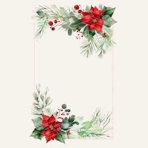 12 PNG Winter Floral Frame Clipart, Watercolor Christmas Frame Clipart ...